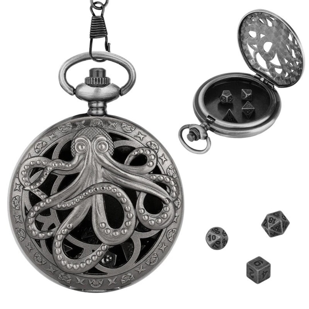 Vintage Bronze Octopus Pocket Watch With Brass Dice Retro Hollow Cover ...