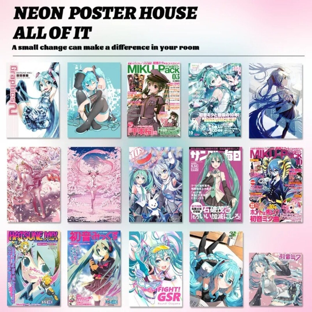 Hatsune Miku Wall Decor Collage Set Anime Poster Art for Vibrant Room ...