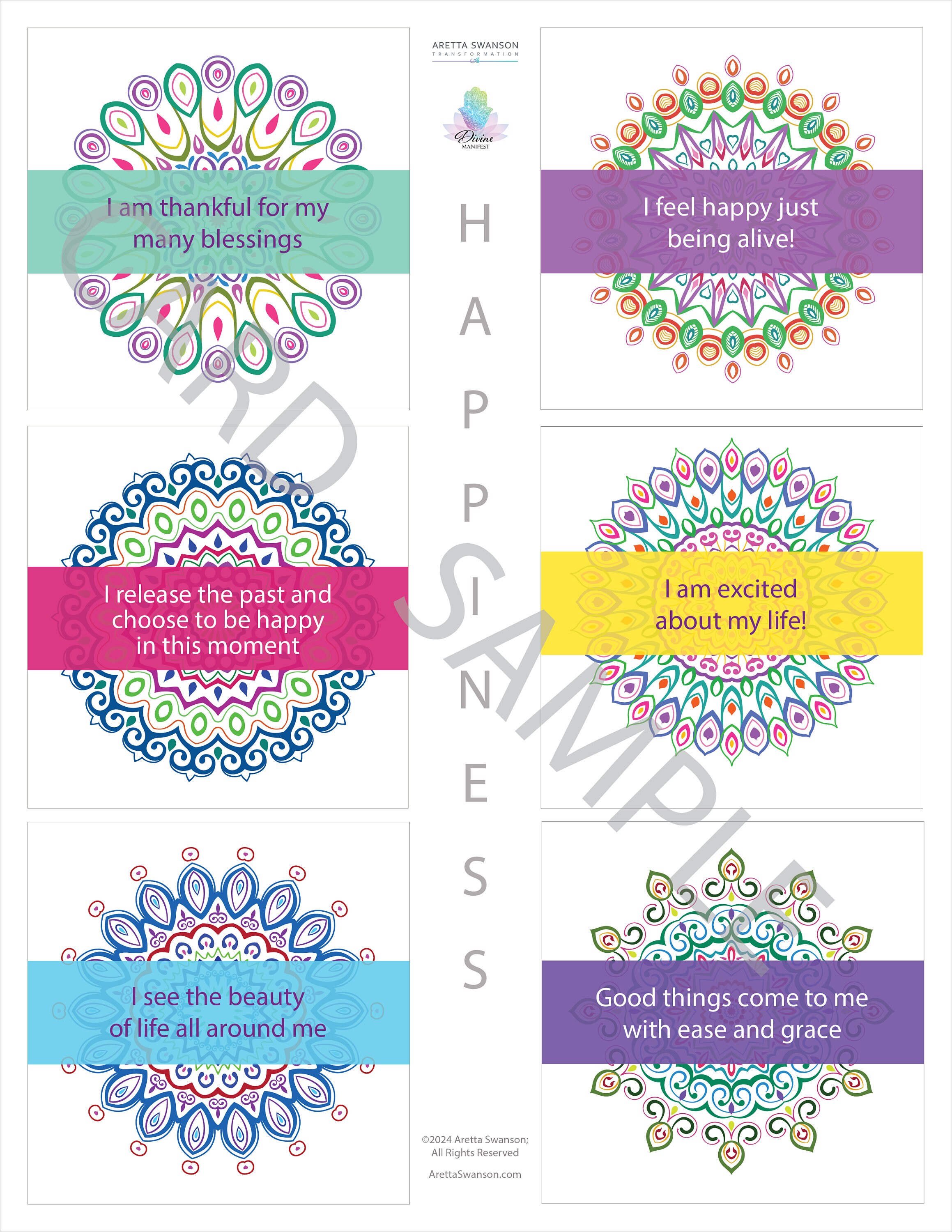 Happiness Affirmation Cards - Printable & Digital by Aretta Swanson - Etsy