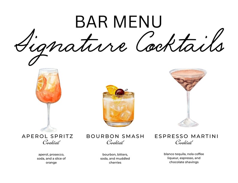Customization Signature Cocktail Bar Menu - Etsy