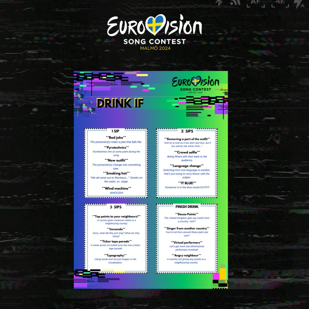 Eurovision 2024 Drinking Game Eurovision Song Contest Party Game ...