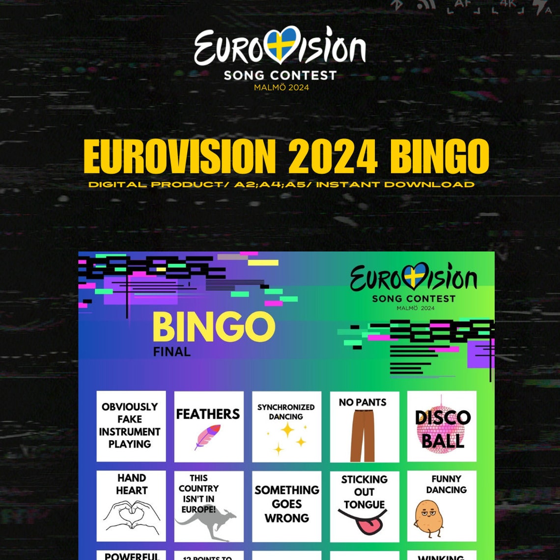 Eurovision 2024 Scorecard Grand Final Eurovision BINGO Eurovision Party ...
