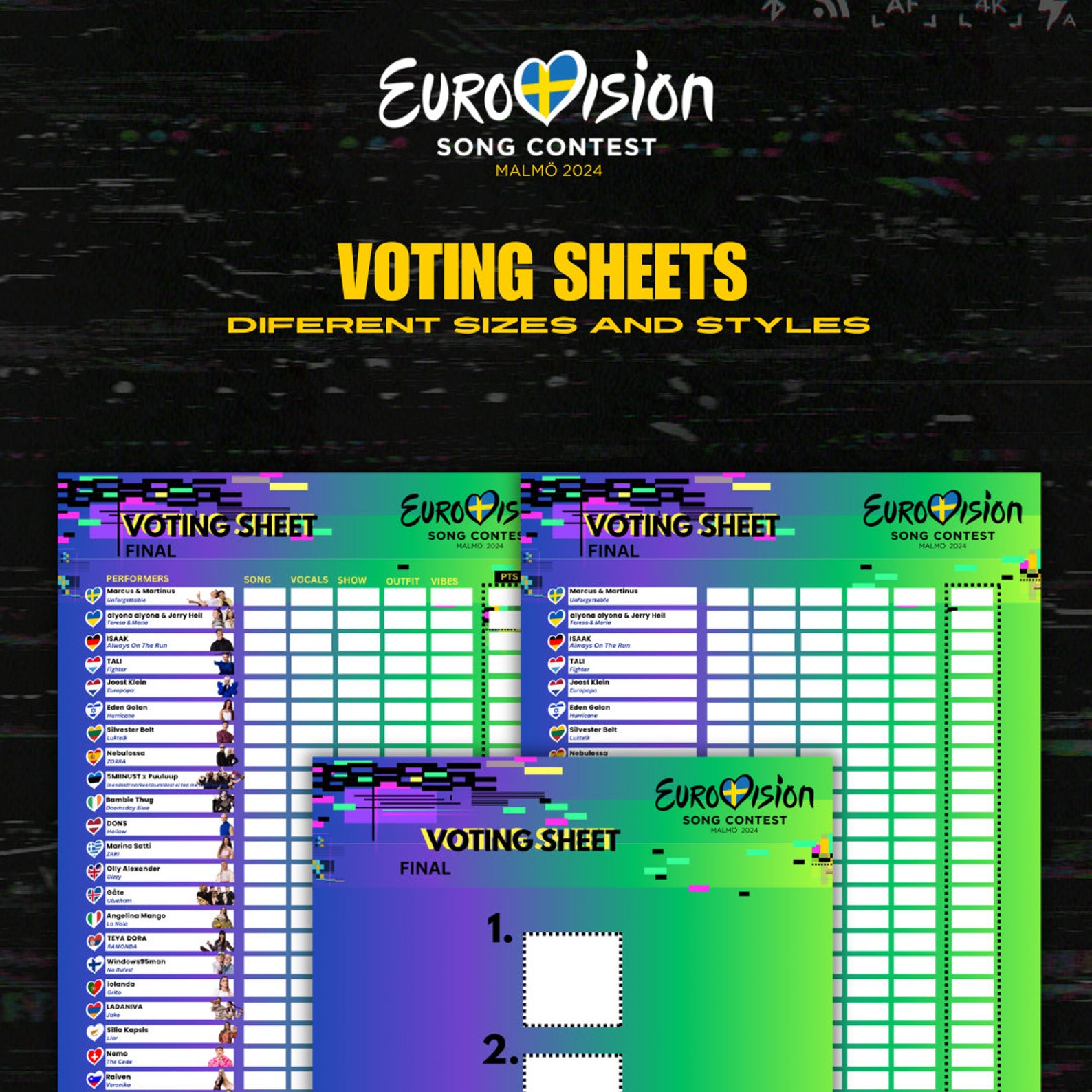 Eurovision 2024 Scorecard Grand Final Eurovision BINGO Eurovision Party ...