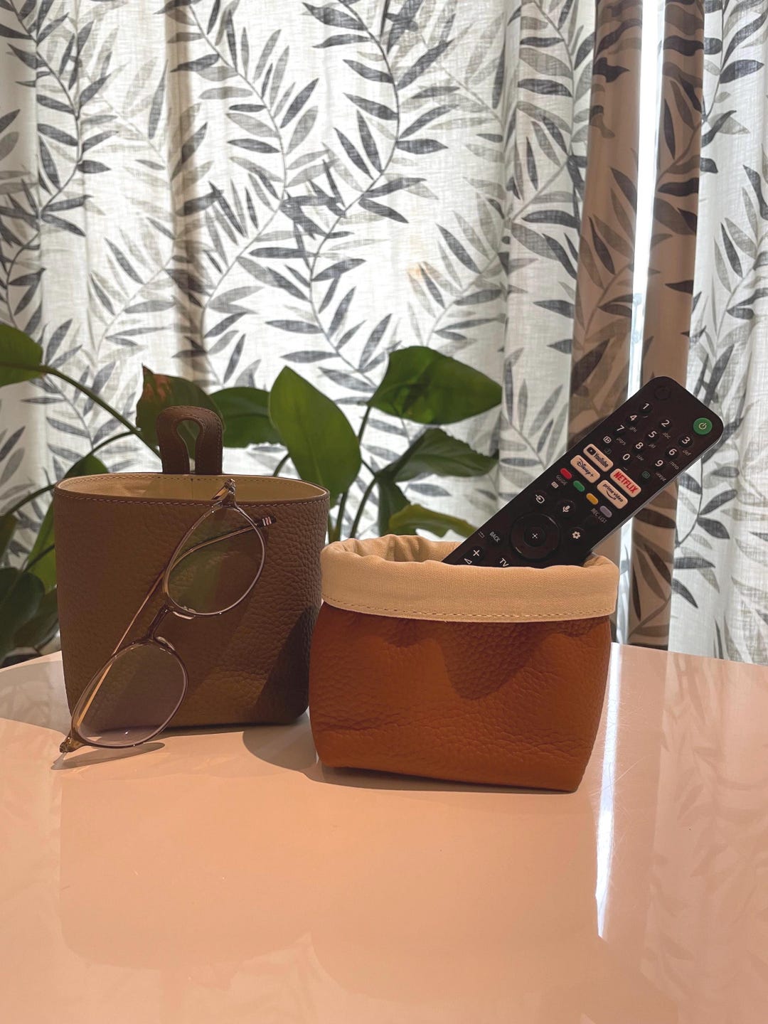 Handcrafted 100% Leather Foldable Catchall Basket With Fabric Lining ...