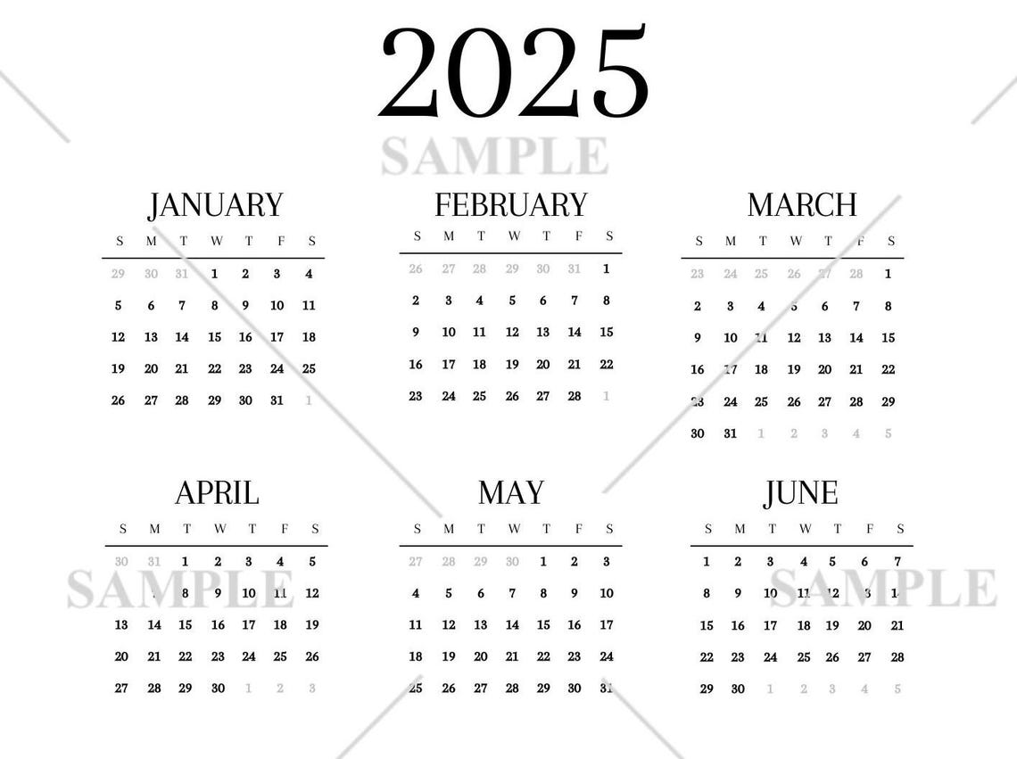 2025 Calendar PNG SVG JPG - Transparent Background Clip Art - Instant ...
