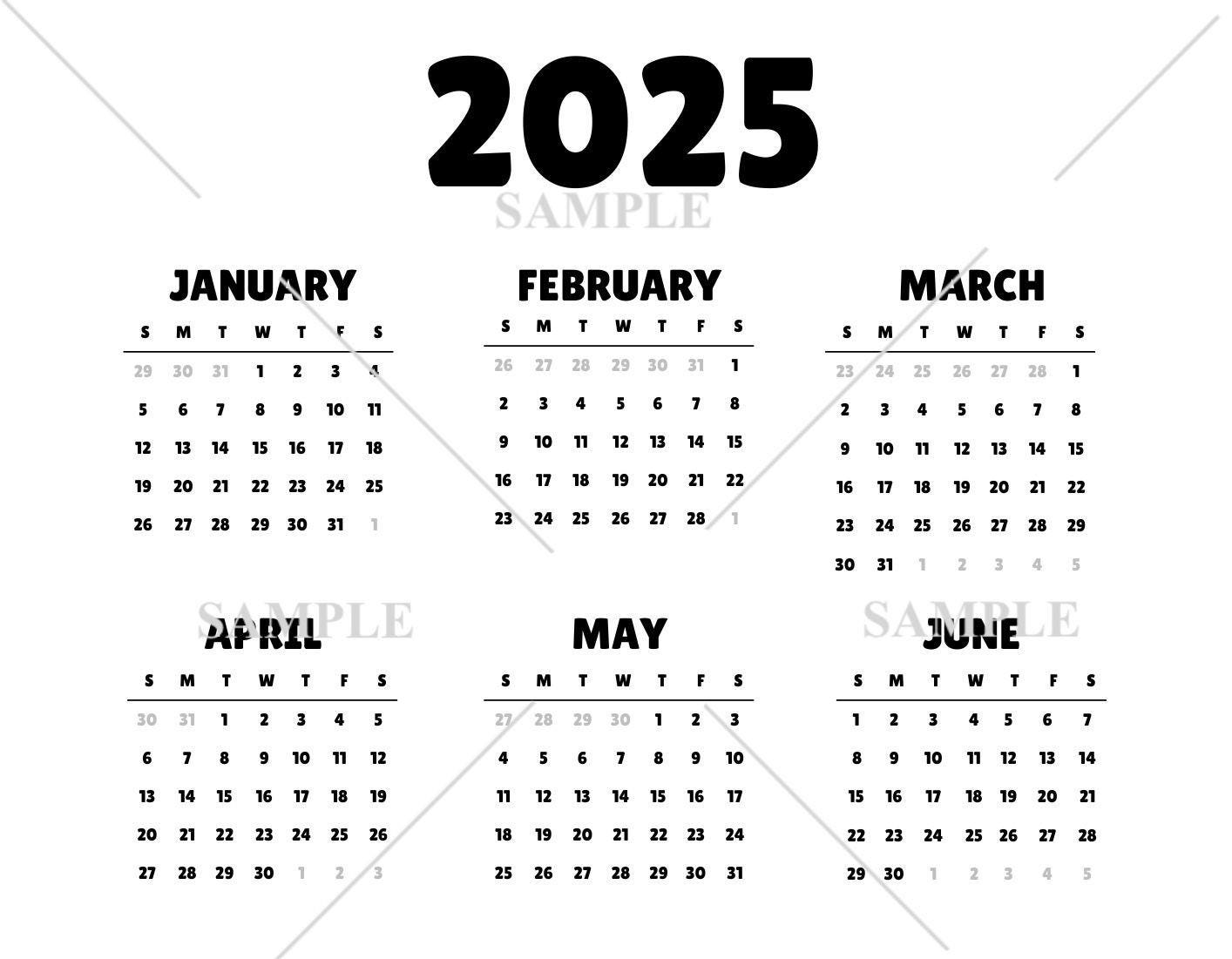 2025 Calendar PNG SVG JPG - Transparent Background Clip Art - Instant ...