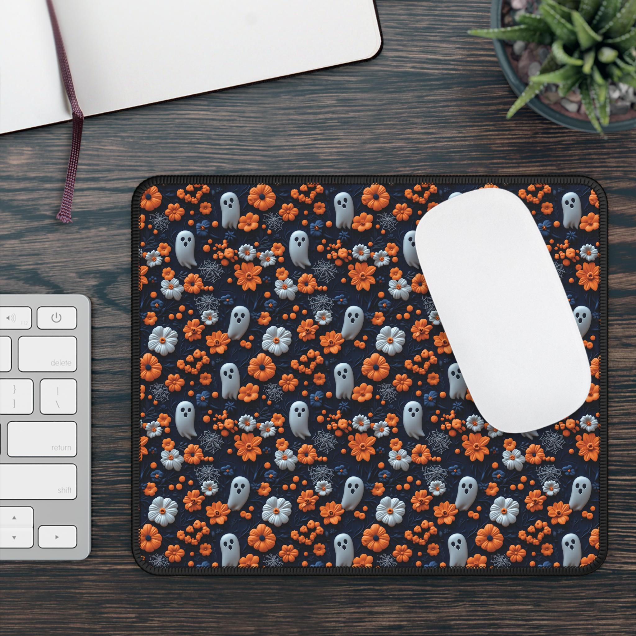 Spooky Ghost Pattern Mouse Pad,halloween Floral Ghosts Pattern Gaming ...