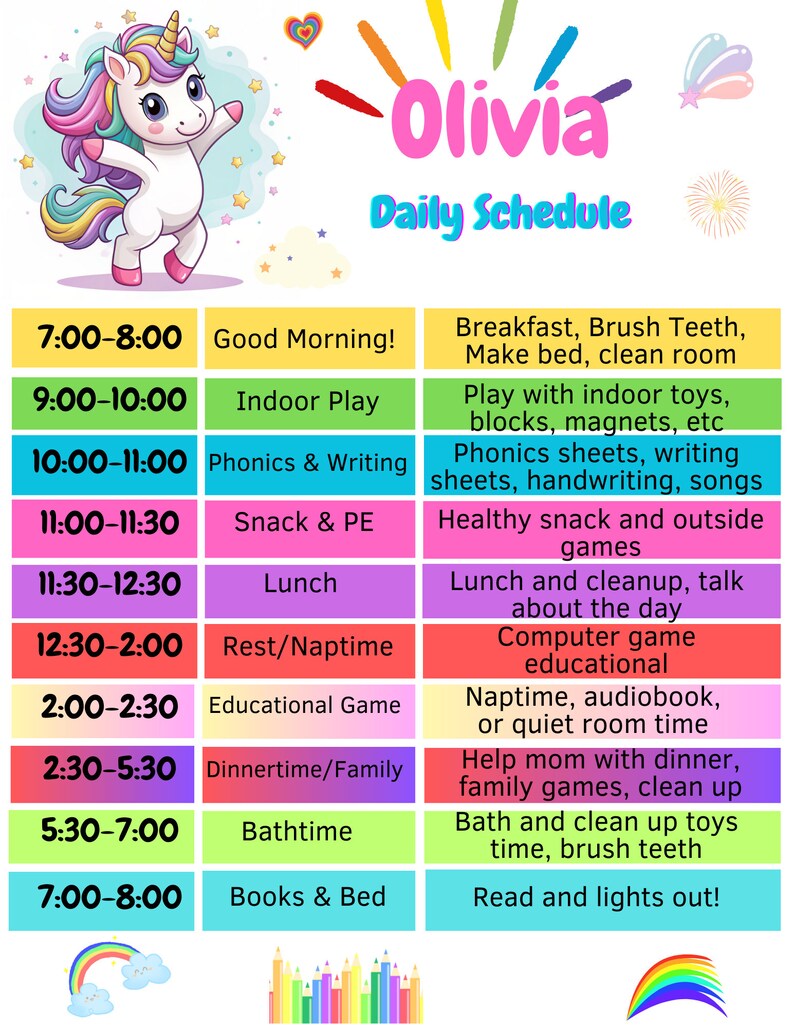 Daily Schedule Rainbow Chart for Kids, Editable Printable | Daily ...