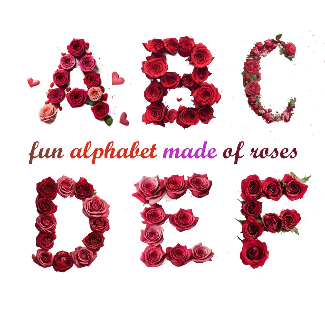 Red Roses Alphabet Clipart: Transparent PNG (digital Download) - Etsy