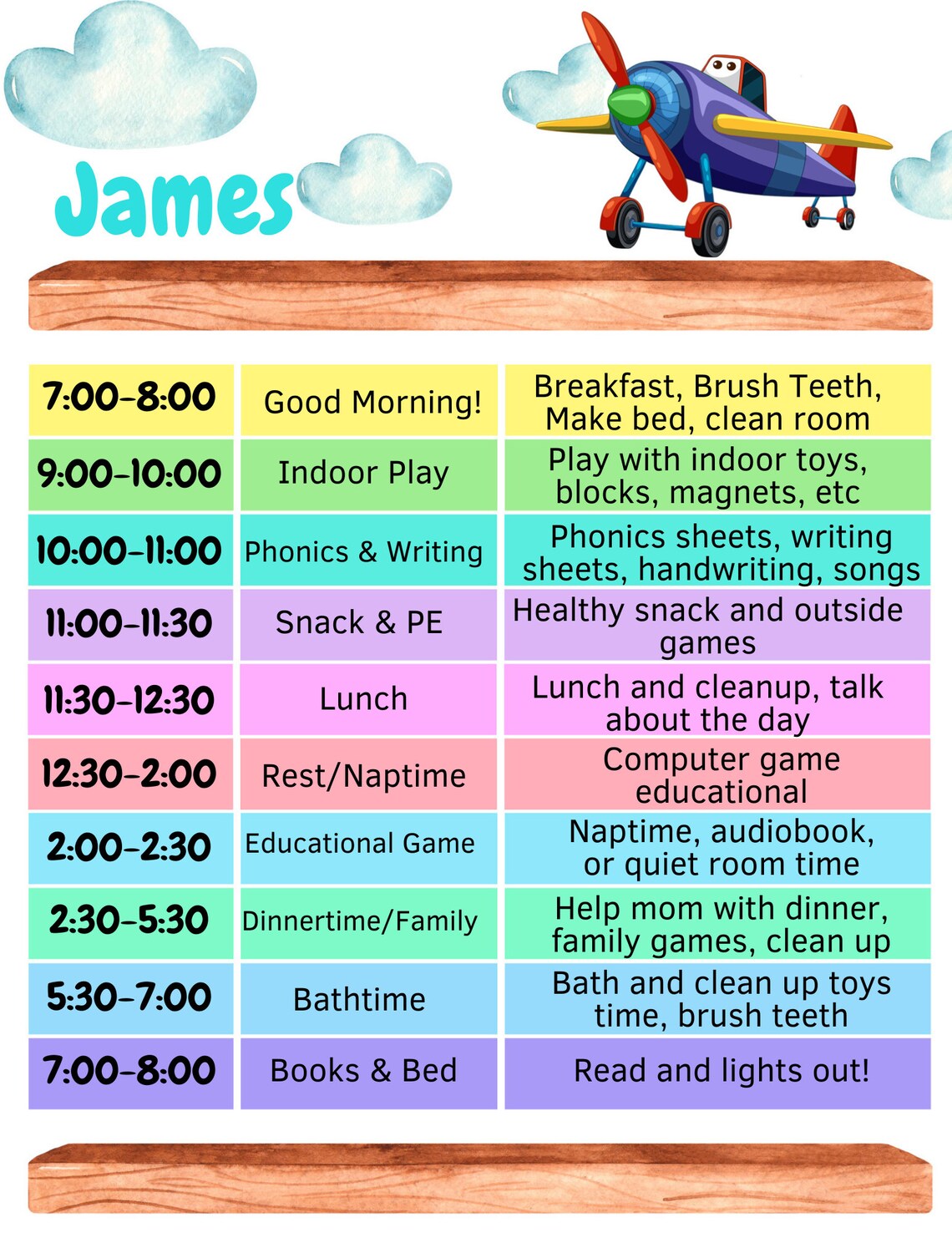 Schedule Daily Chart for Kids, Editable Printable | Daily + Weekly ...