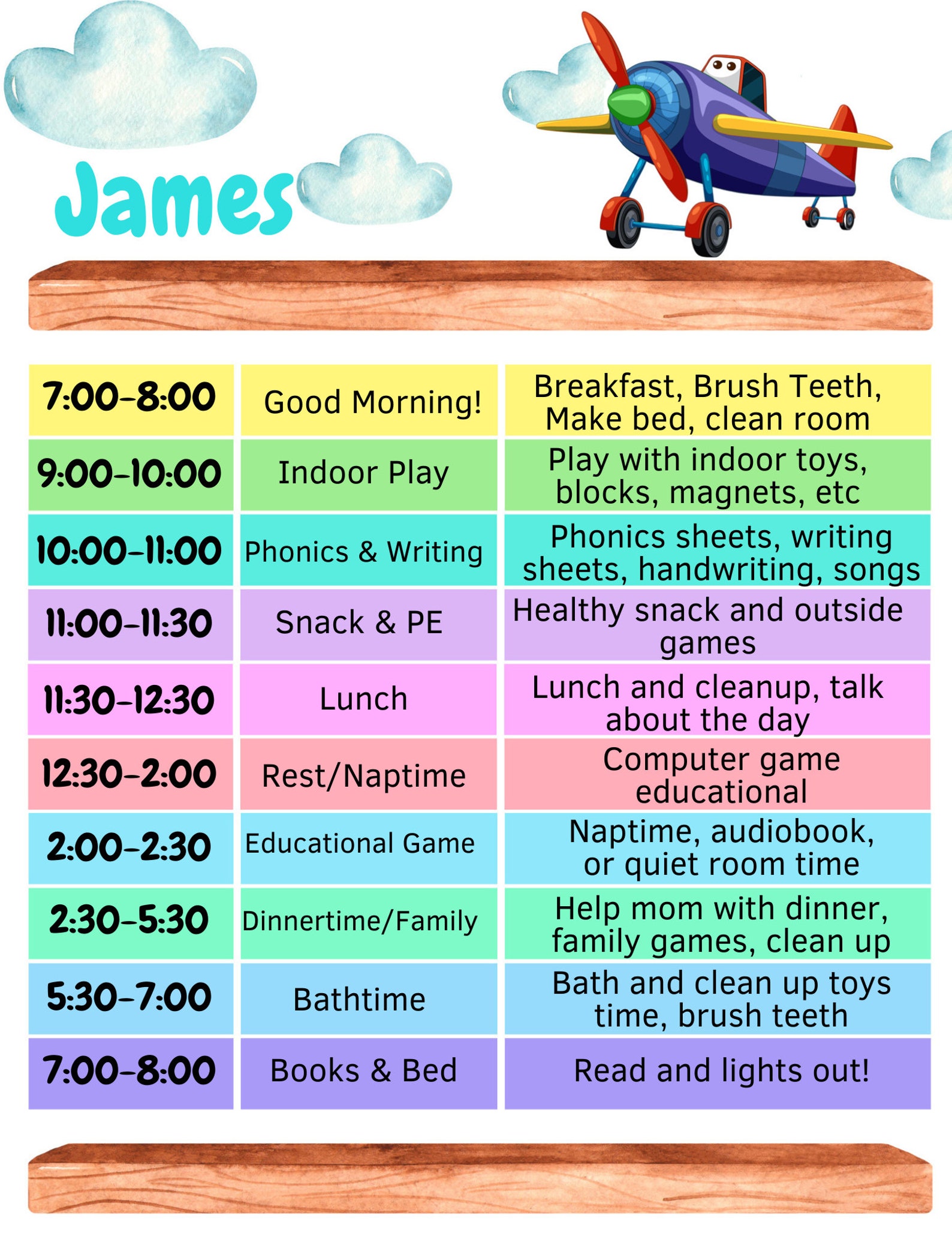 Schedule Daily Chart for Kids, Editable Printable | Daily + Weekly ...
