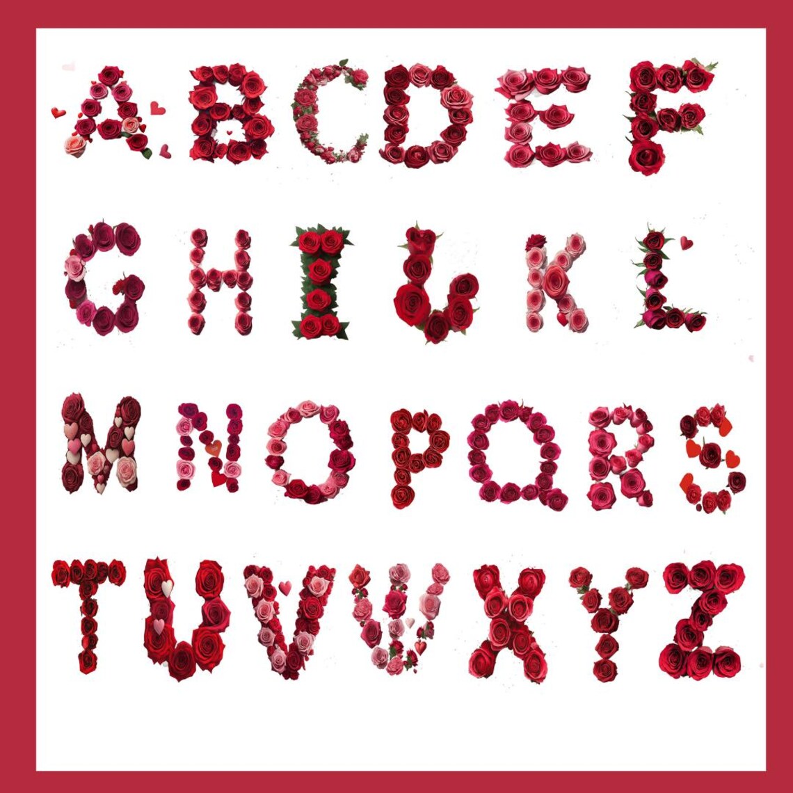 Red Roses Alphabet Clipart: Transparent PNG (digital Download) - Etsy