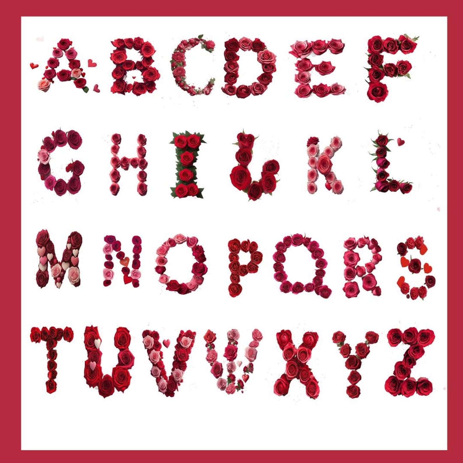 Red Roses Alphabet Clipart: Transparent PNG (digital Download) - Etsy