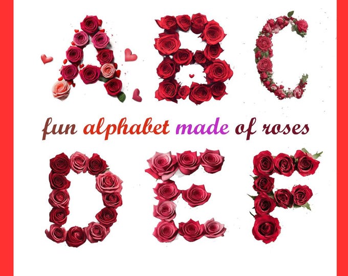 Red Roses Letters and Numbers, Red Roses Alphabet, Red Roses Digital ...