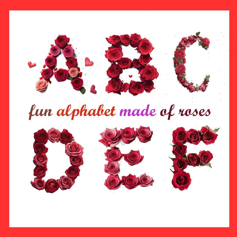 Red Roses Alphabet Clipart: Transparent PNG (digital Download) - Etsy
