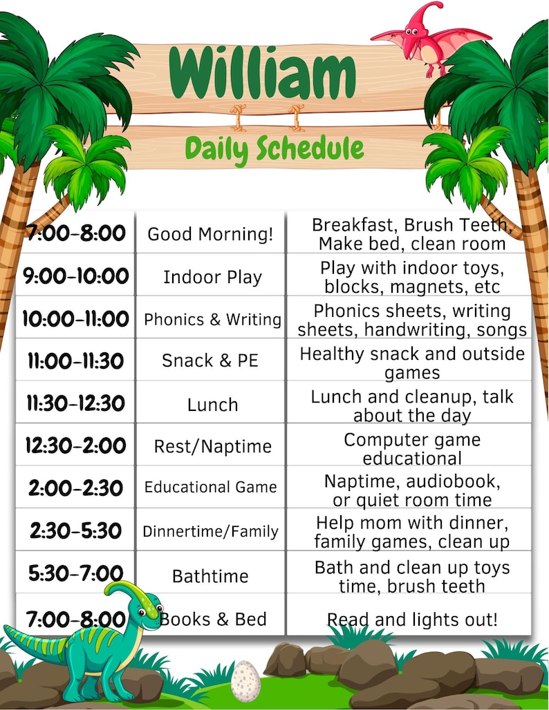 Dino Daily Schedule Chart: Editable Kids Routine Template (digital ...