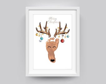 Christmas Footprint Poster Reindeer, Xmas Footprint Art Craft, Baby ...
