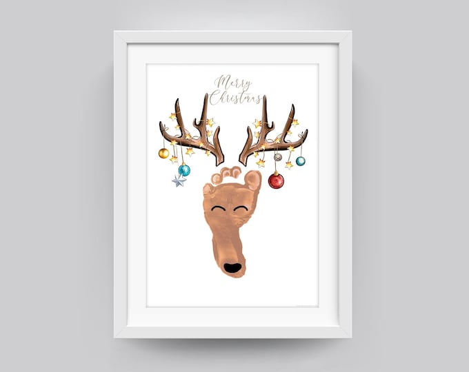 Footprint Reindeer Merry Christmas / Xmas Handprint Art Craft / Baby ...