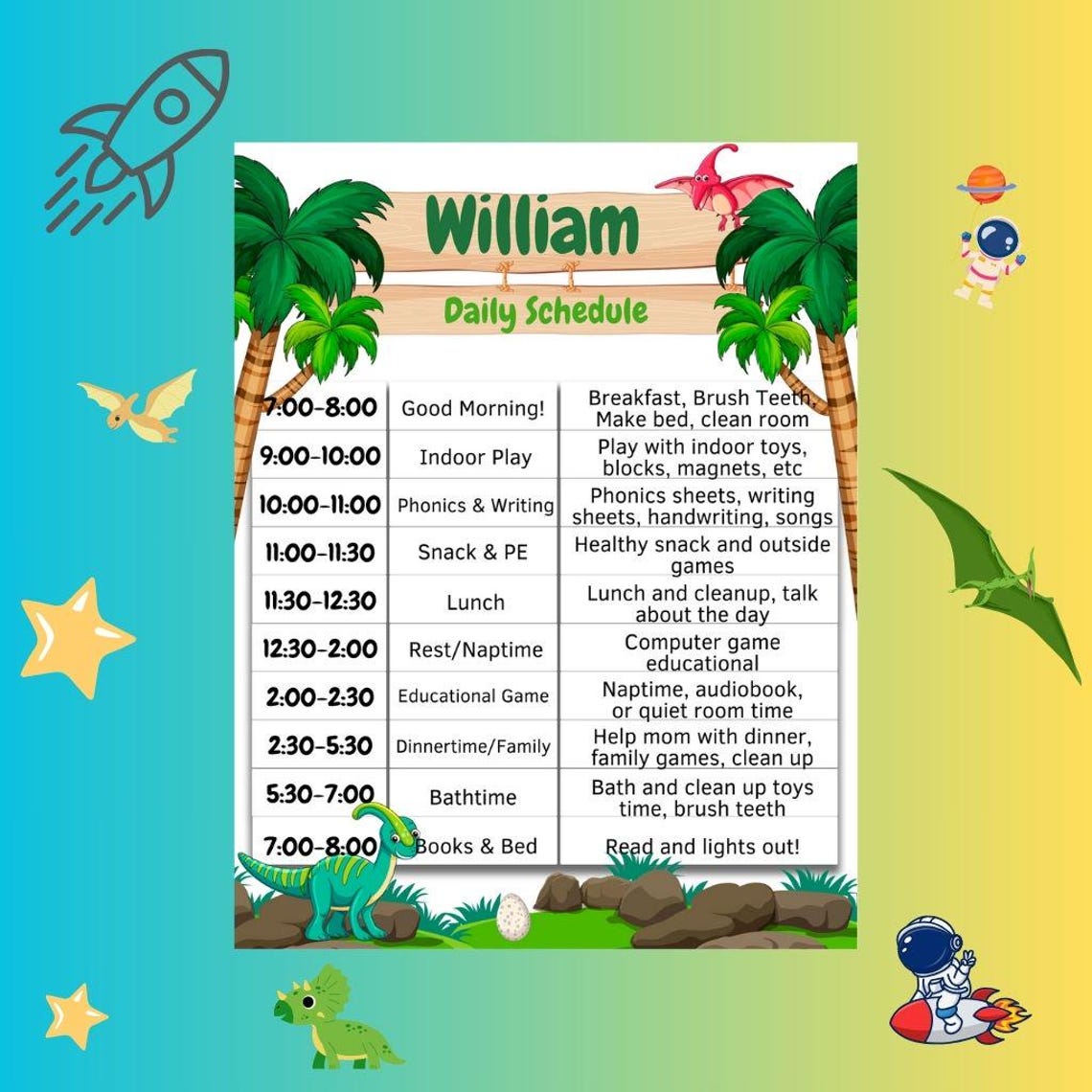 Daily Schedule DINO Chart for Kids, Editable Printable | Daily + Weekly ...