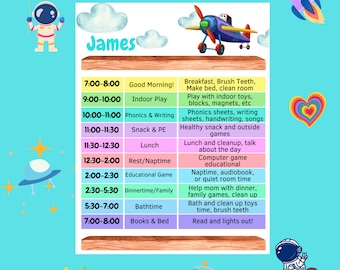 Daily Schedule Rainbow Chart for Kids, Editable Printable Daily Weekly ...