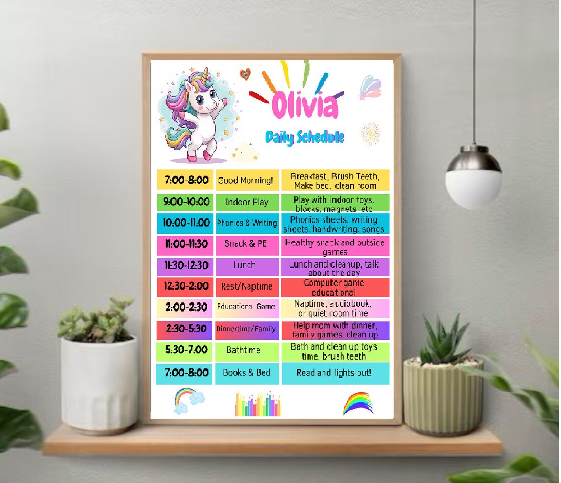 Daily Schedule Rainbow Chart for Kids, Editable Printable | Daily ...