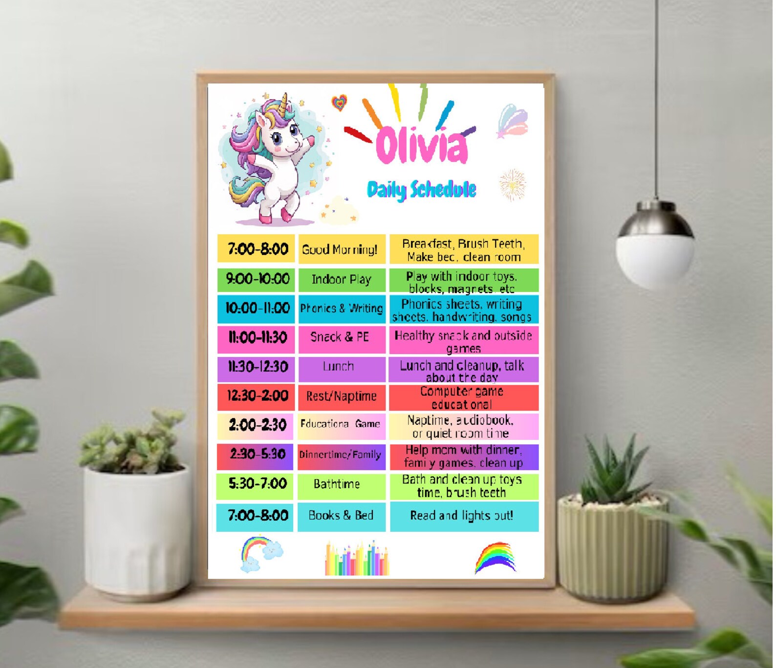 Daily Schedule Rainbow Chart for Kids, Editable Printable | Daily ...