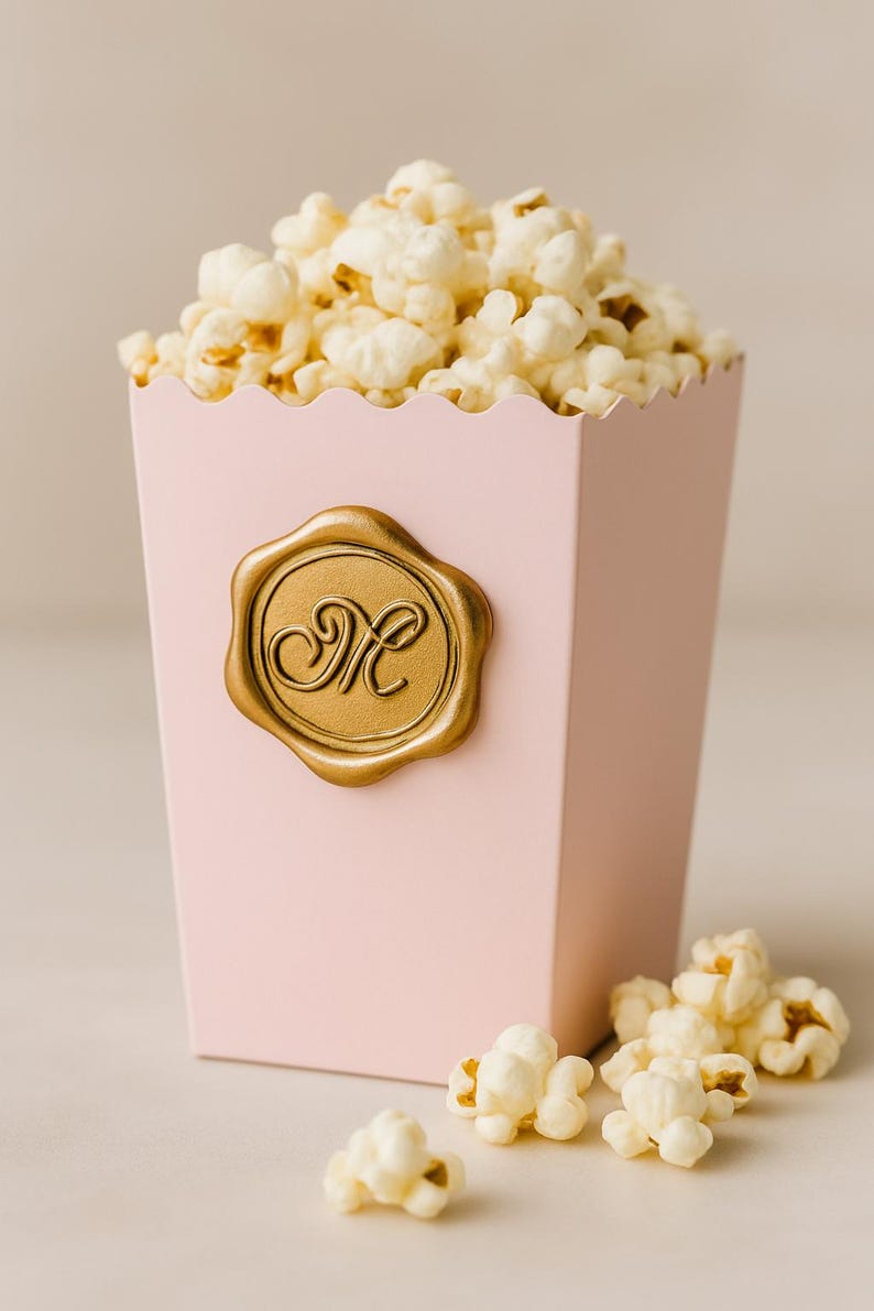 Custom Popcorn Boxes - Luxury Wedding Favors - Initial Wax Seal ...