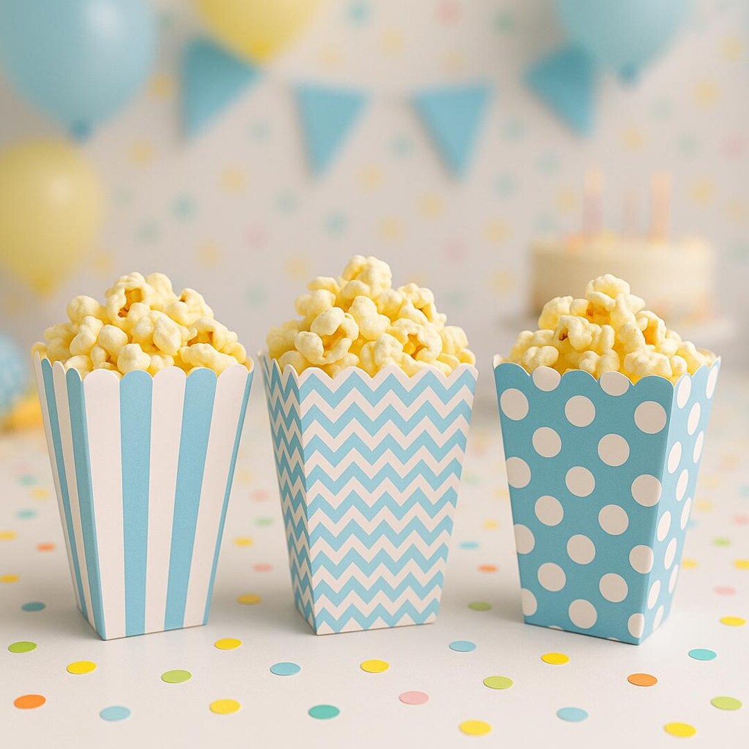 Blue Custom Popcorn Boxes- LOVE IS POPPIN Disposable Boxes, Snack Boxes ...