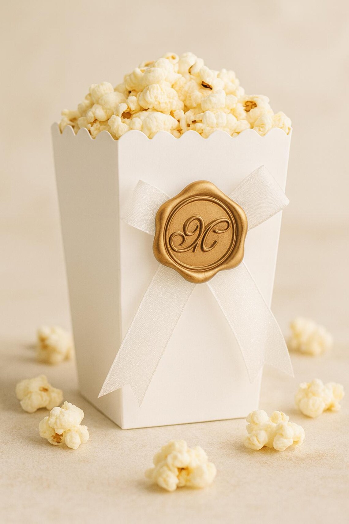 Custom Popcorn Boxes - Luxury Wedding Favors - Initial Wax Seal ...
