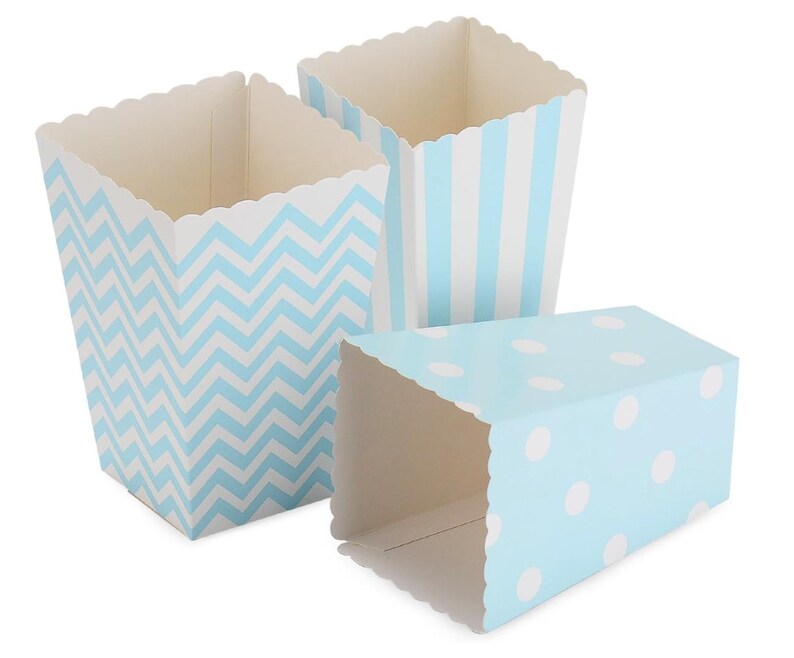 Blue Custom Popcorn Boxes- LOVE IS POPPIN Disposable Boxes, Snack Boxes ...