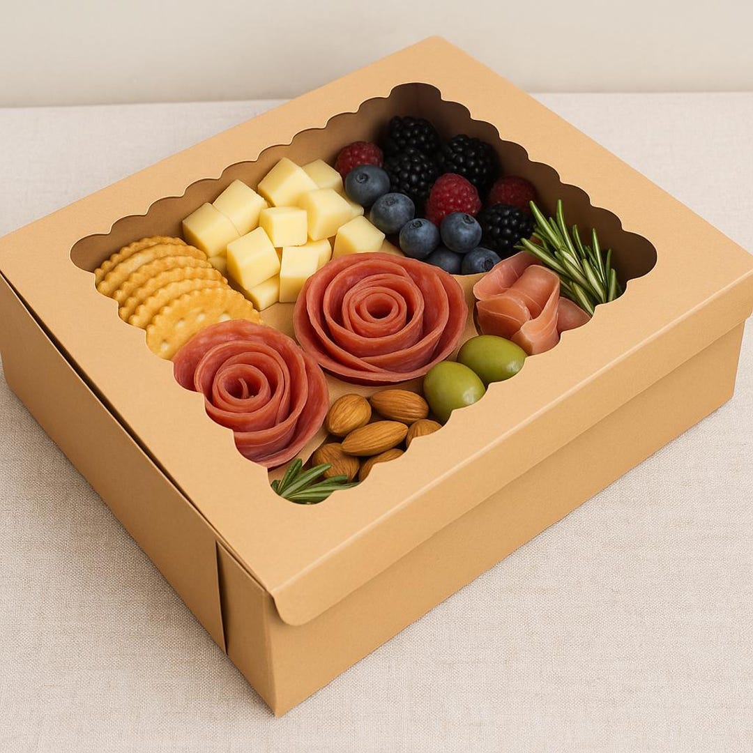 Charcuterie Window Box, 12 Cup Cake White/kraft Appetizer Box, 10x13 ...