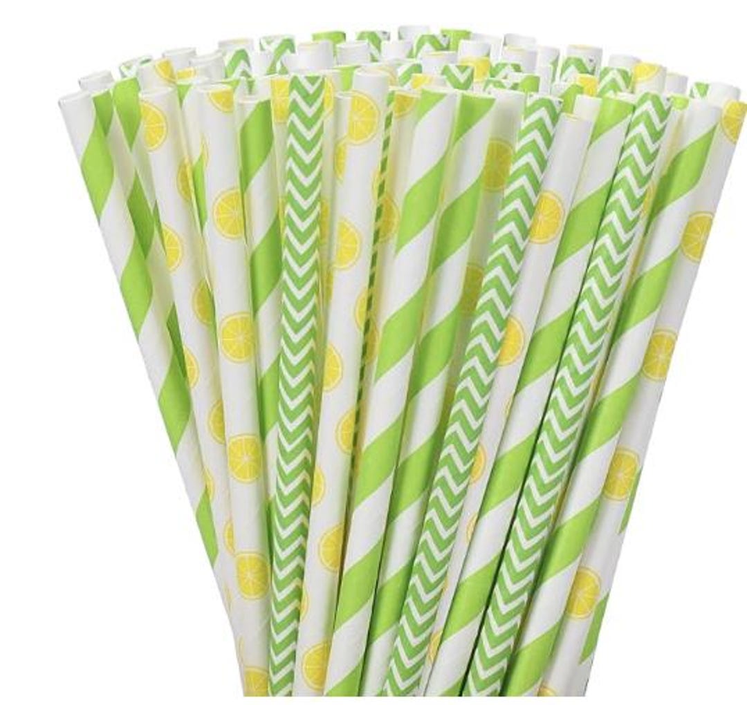 Lemon Lime Straws, Vintage Look Paper Straw, Ice Cream Social Cocktail ...
