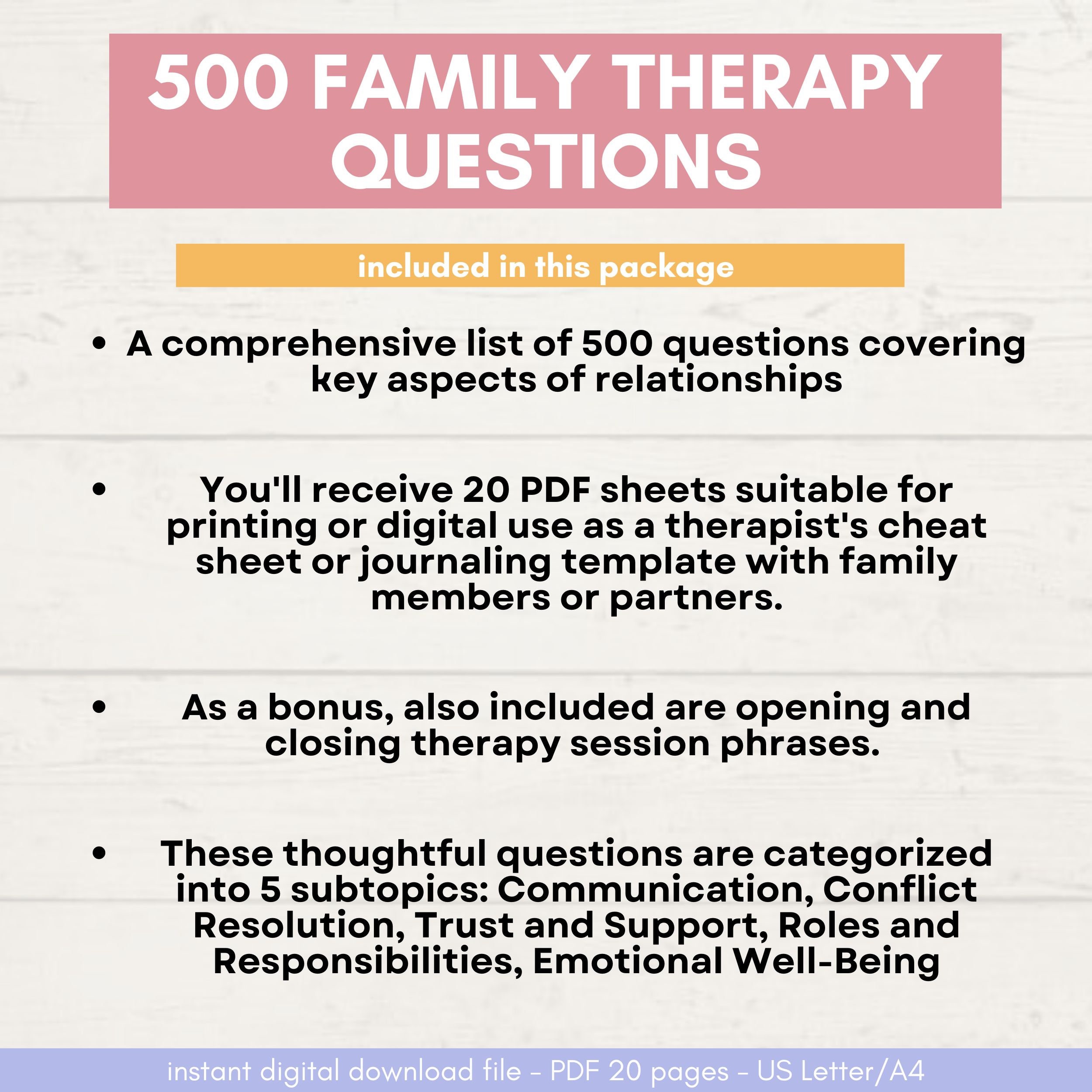 Family Therapy Questions, Couple Conversation Starters (PDF) - Etsy