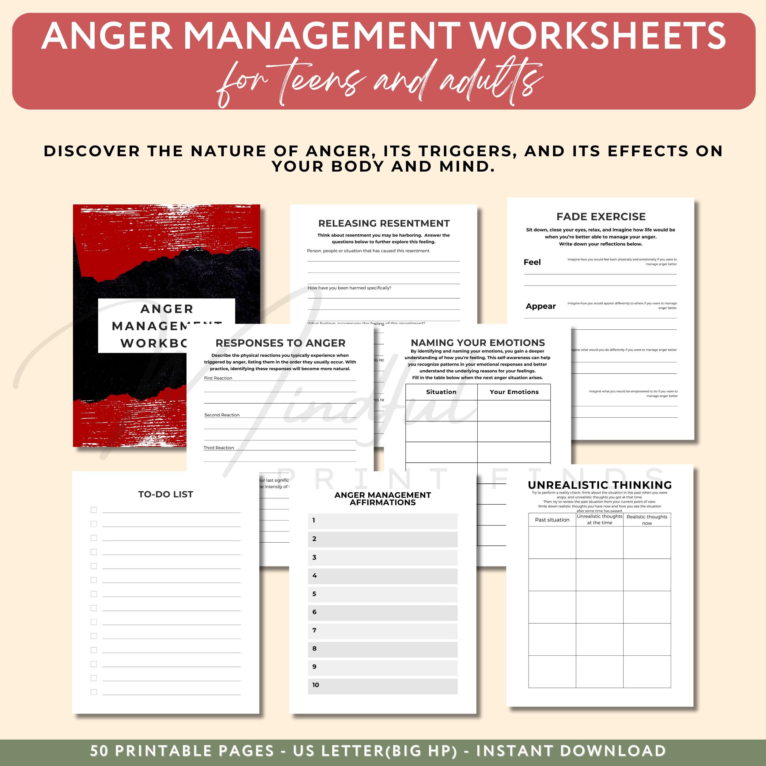 Anger Management Worksheets for Adults, Triggers Worksheets, Anger ...