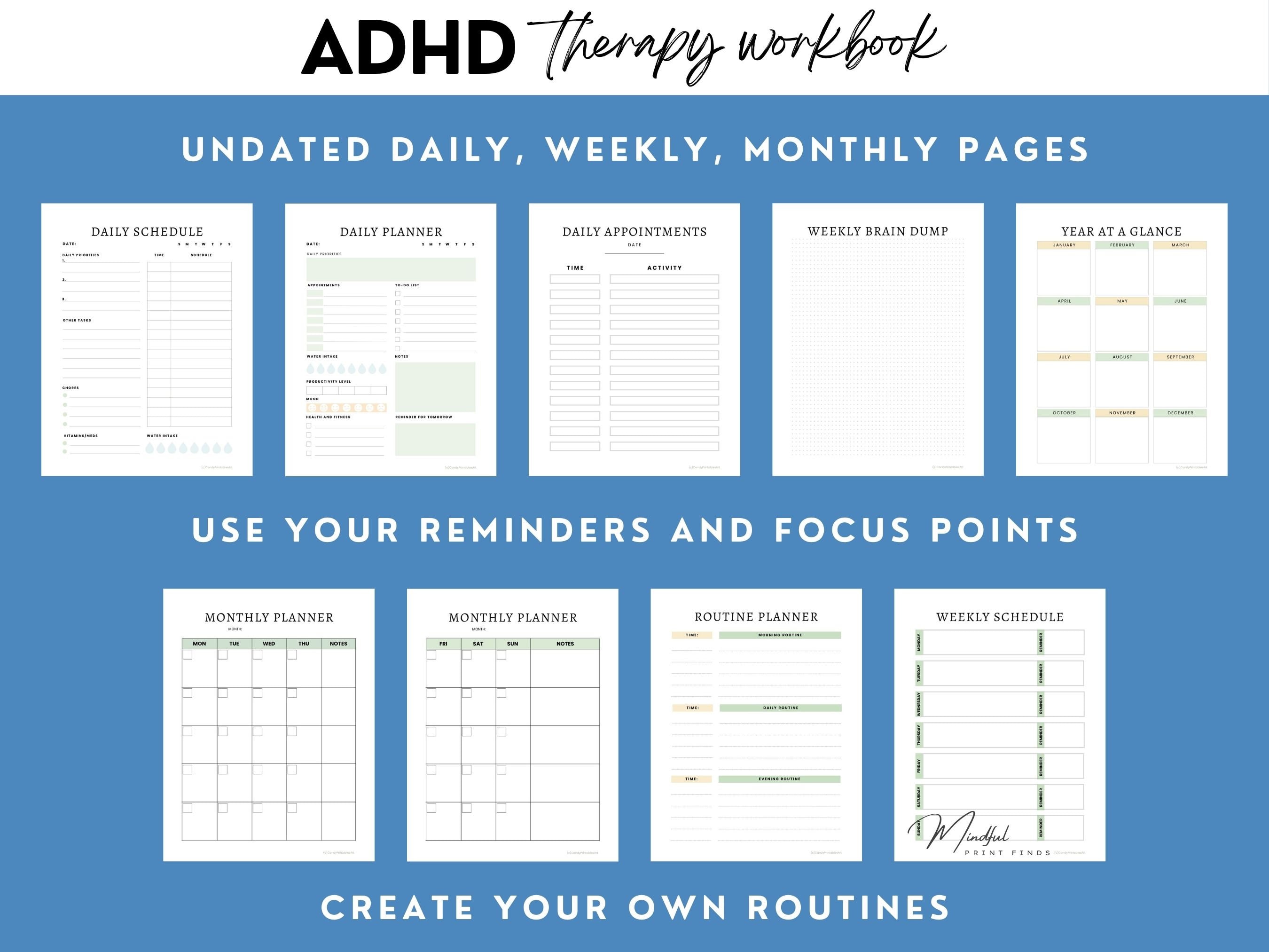 ADHD Worksheets, Executive Function Planner, ADHD Therapy Workbook ...