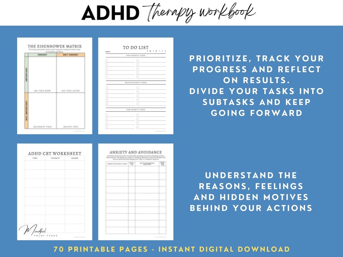 ADHD Worksheets, Executive Function Planner, ADHD Therapy Workbook ...