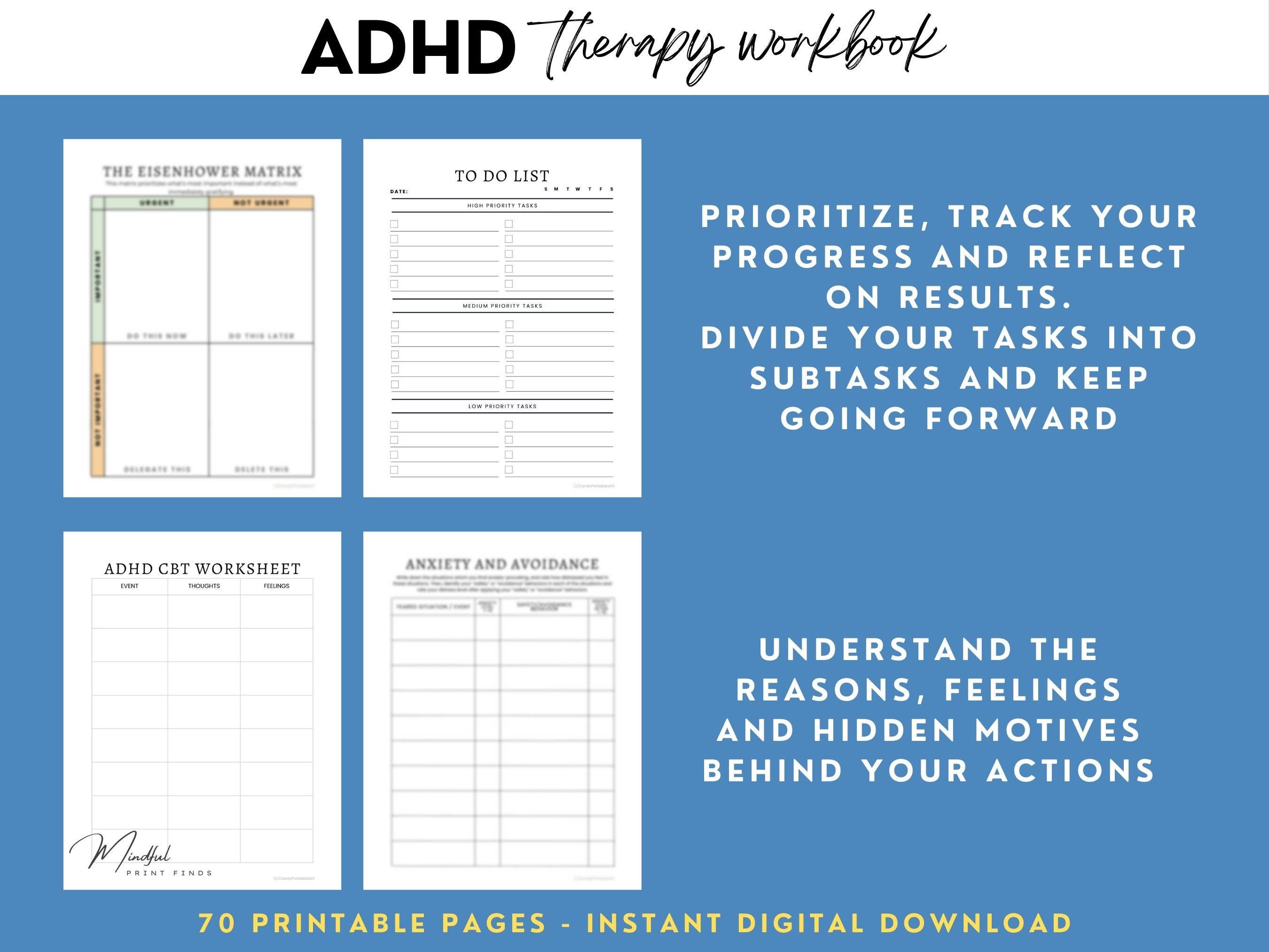 ADHD Worksheets, Executive Function Planner, ADHD Therapy Workbook ...