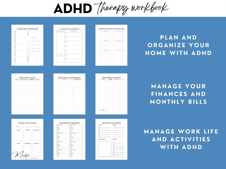 ADHD Worksheets, Executive Function Planner, ADHD Therapy Workbook ...