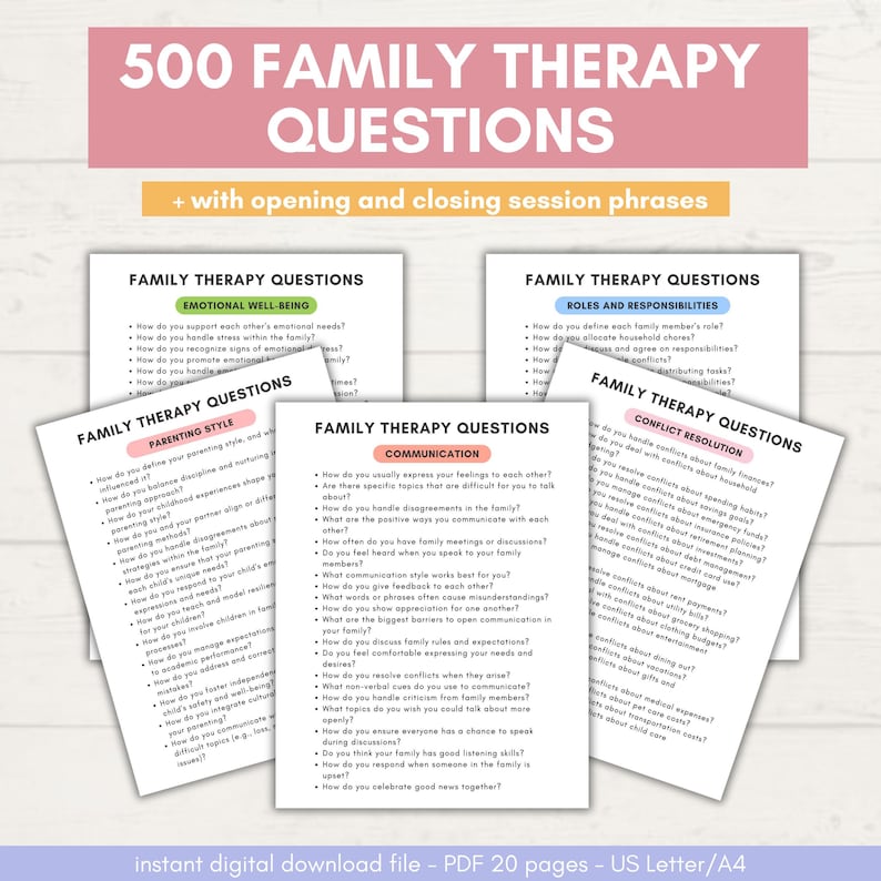 Family Therapy Questions, Couple Conversation Starters (PDF) - Etsy