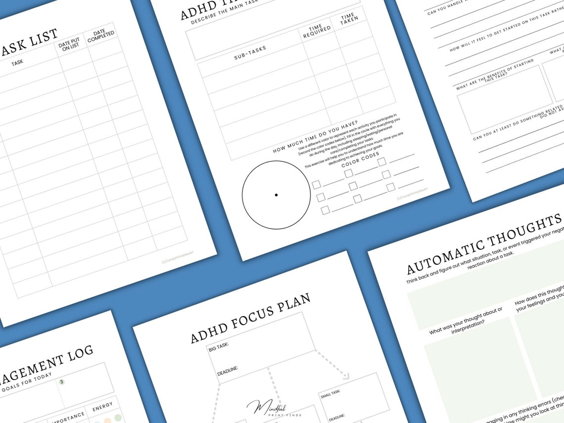 ADHD Worksheets, Executive Function Planner, ADHD Therapy Workbook ...