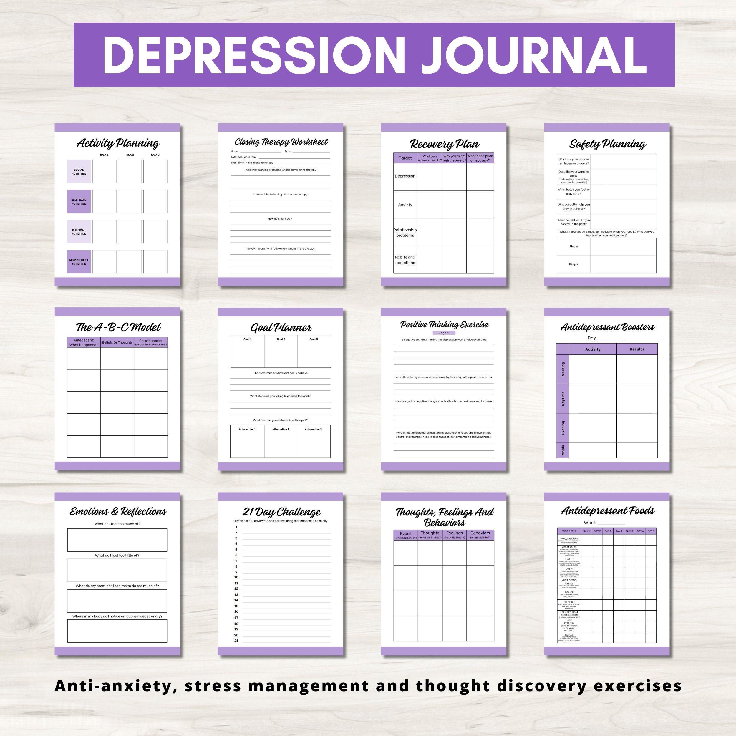 Depression Workbook, CBT Journal for Depression, Anxiety Management ...