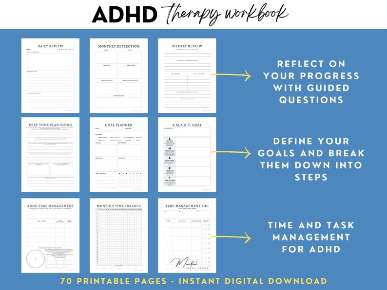 ADHD Worksheets, Executive Function Planner, ADHD Therapy Workbook ...