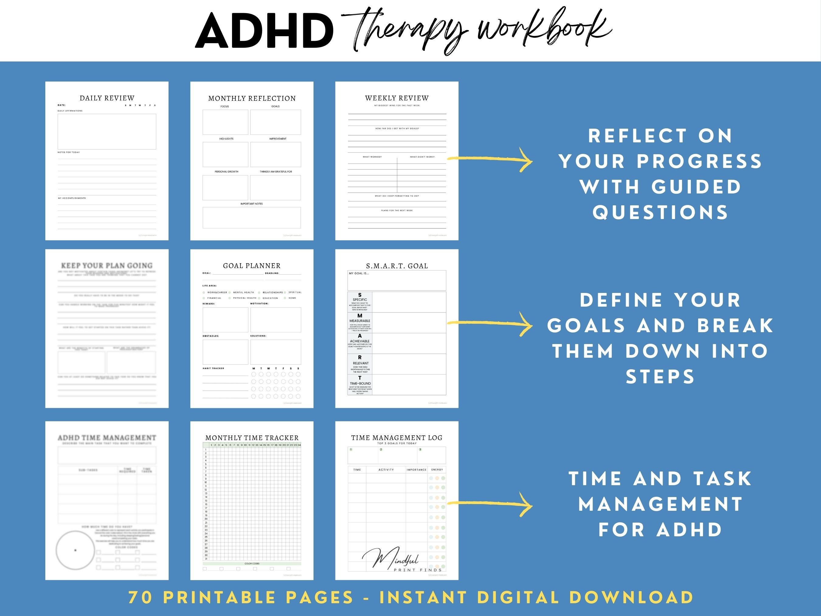 ADHD Worksheets, Executive Function Planner, ADHD Therapy Workbook ...