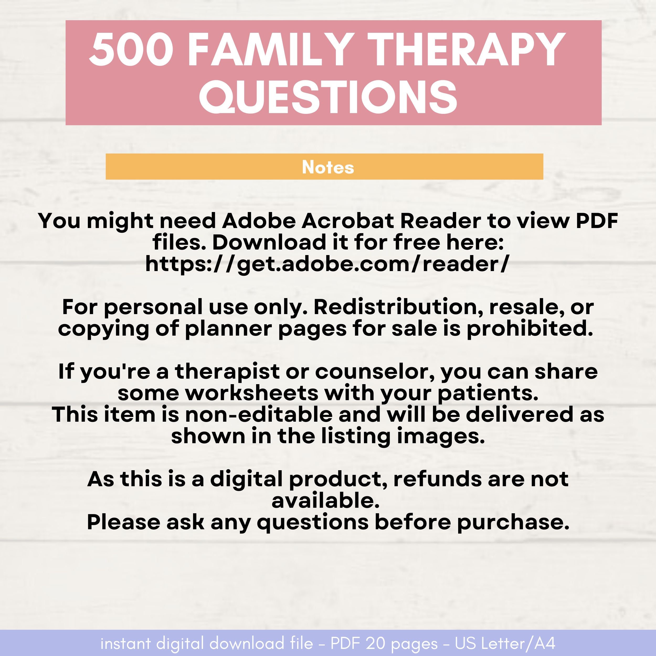 Family Therapy Questions Bundle, Couple Therapy Conversation Starter ...