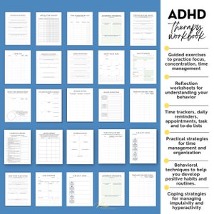ADHD Worksheets, Executive Function Planner, ADHD Therapy Workbook ...