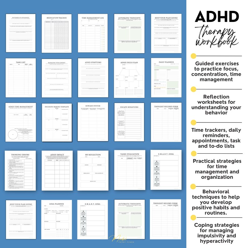 ADHD Worksheets, Executive Function Planner, ADHD Therapy Workbook ...