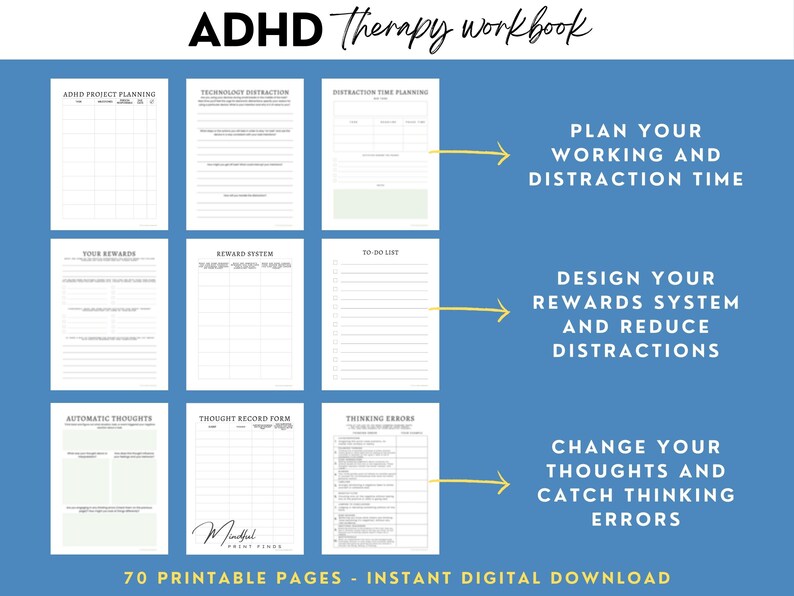ADHD Worksheets, Executive Function Planner, ADHD Therapy Workbook ...