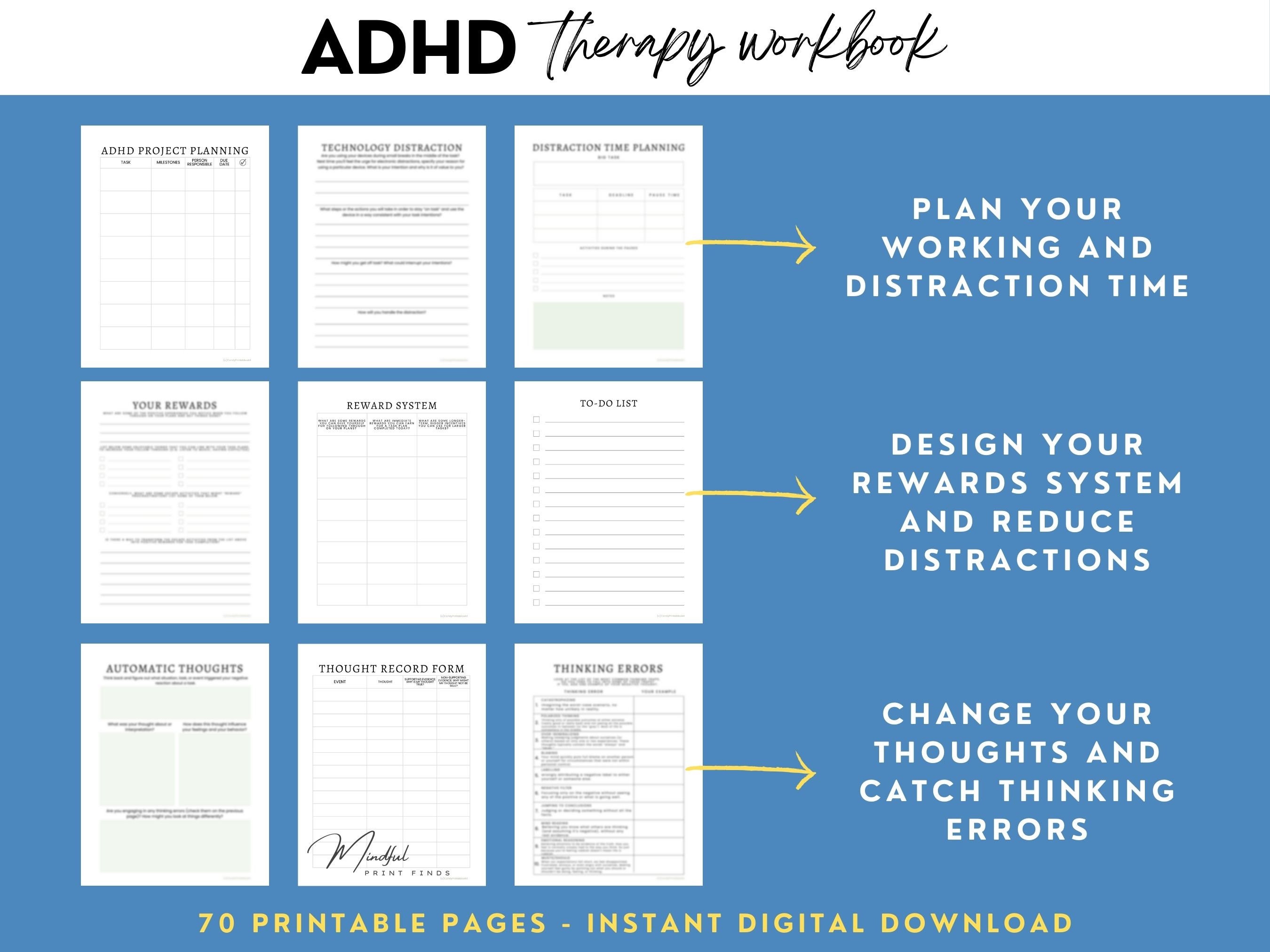 ADHD Worksheets, Executive Function Planner, ADHD Therapy Workbook ...