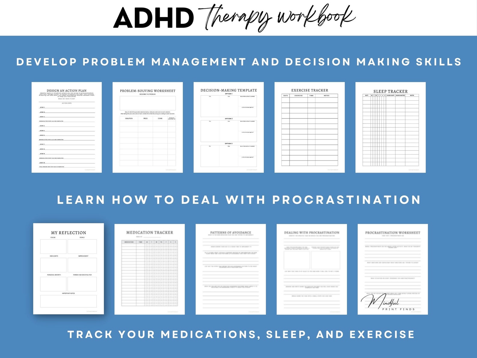 ADHD Worksheets, Executive Function Planner, ADHD Therapy Workbook ...