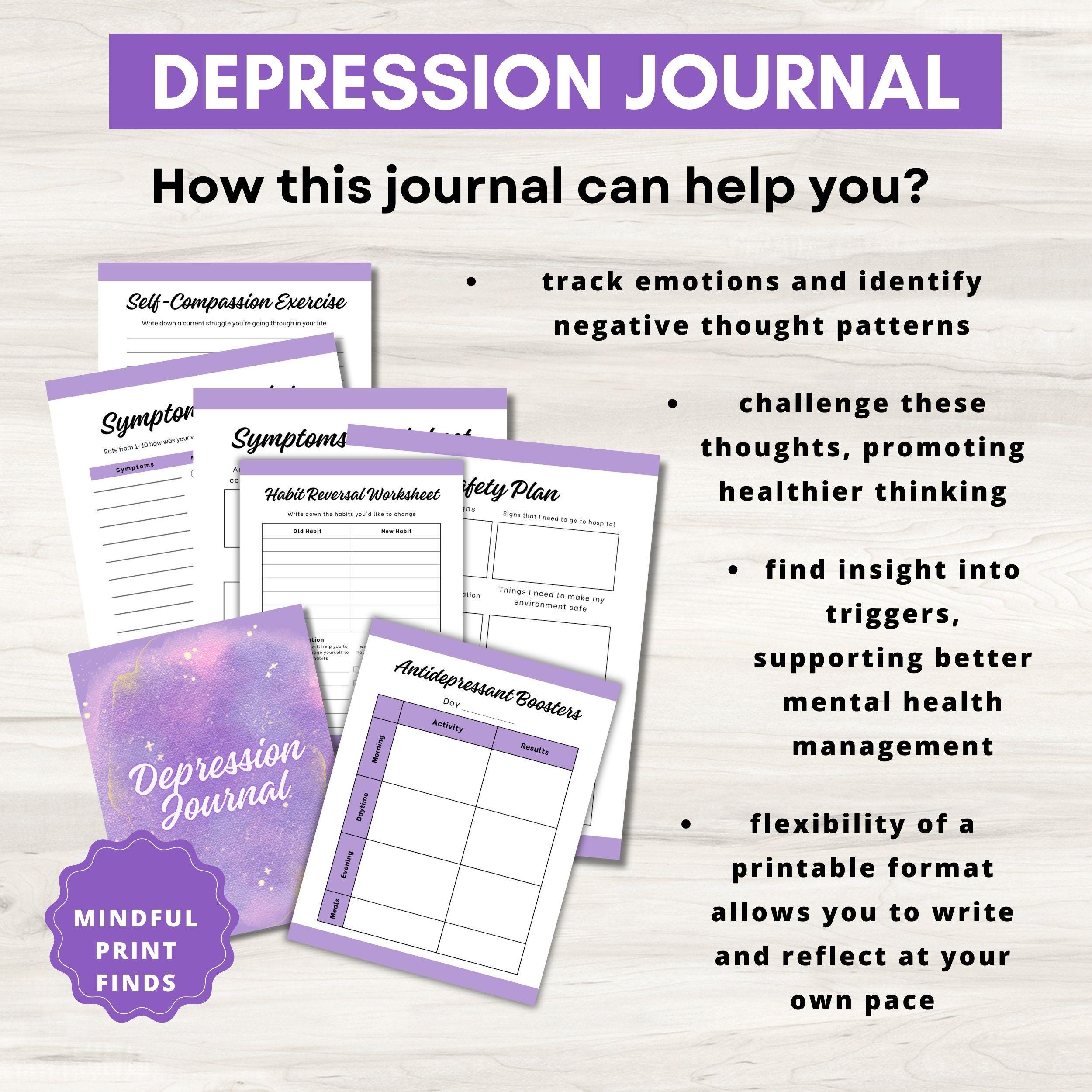 Depression Workbook, CBT Journal for Depression, Anxiety Management ...